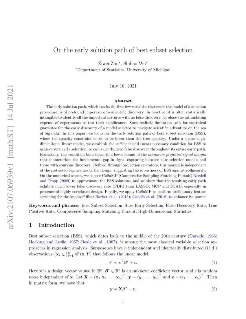 On the early solution path of best subset selection | DeepAI