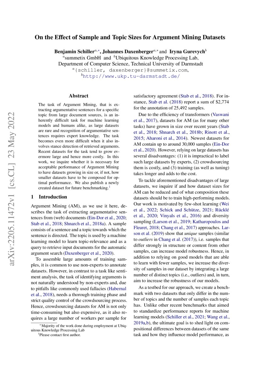 On The Effect Of Sample And Topic Sizes For Argument Mining Datasets Deepai