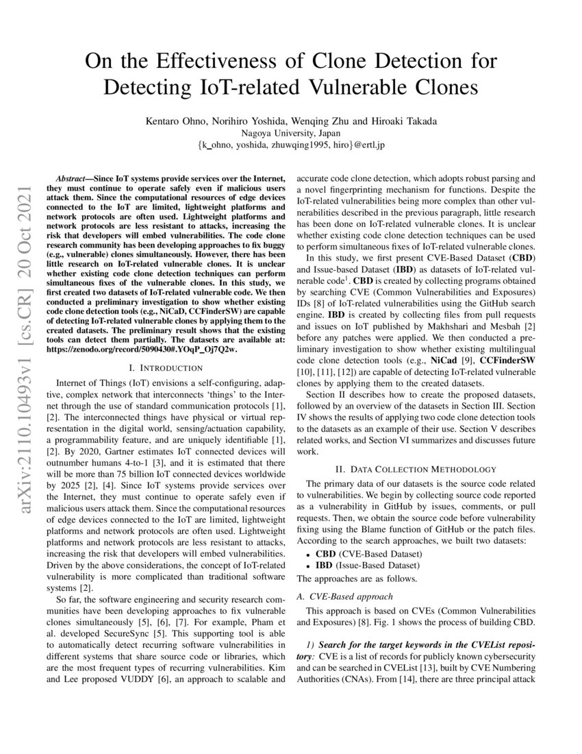 On The Effectiveness Of Clone Detection For Detecting Iot Related Vulnerable Clones Deepai