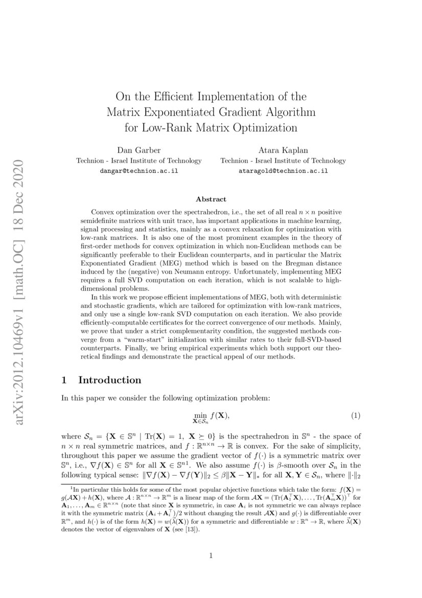 On The Efficient Implementation Of The Matrix Exponentiated Gradient Algorithm For Low Rank