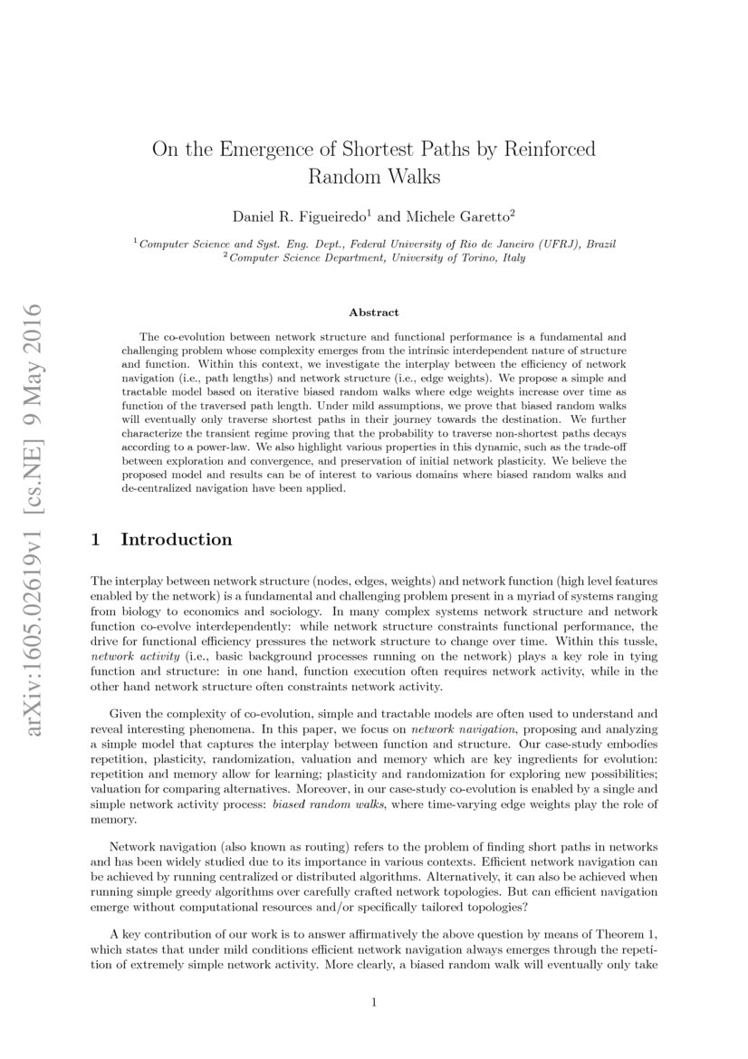 On the Emergence of Shortest Paths by Reinforced Random Walks | DeepAI