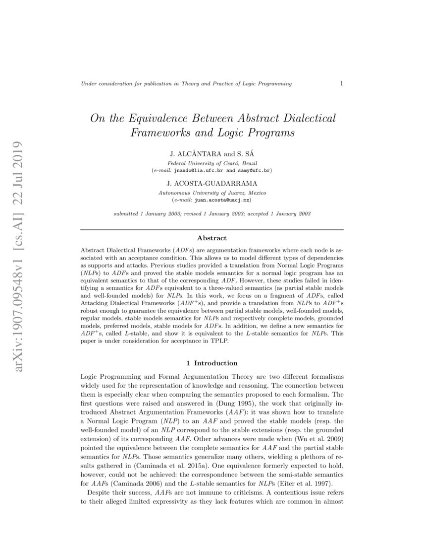 On the Equivalence Between Abstract Dialectical Frameworks and Logic ...