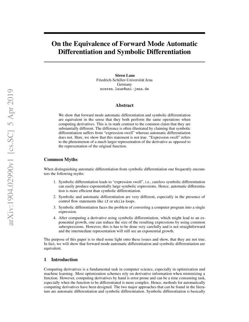 On the Equivalence of Forward Mode Automatic Differentiation and ...