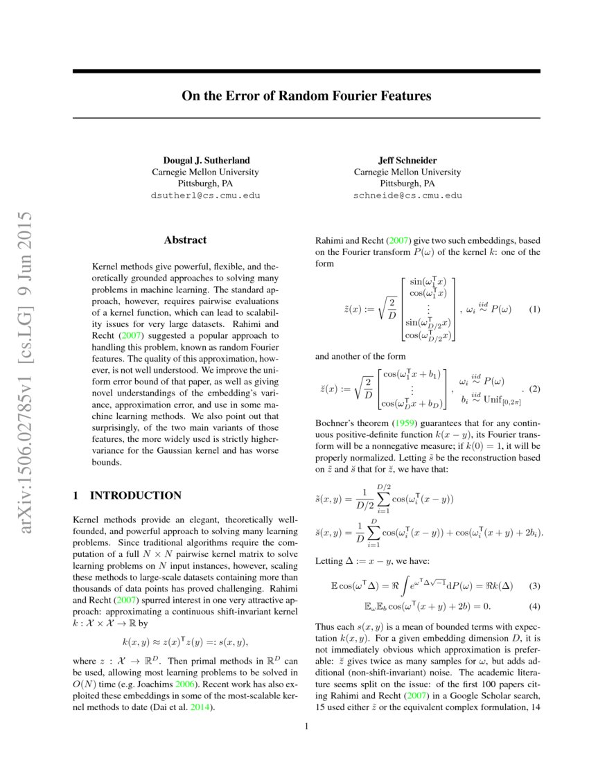 On The Error Of Random Fourier Features Deepai