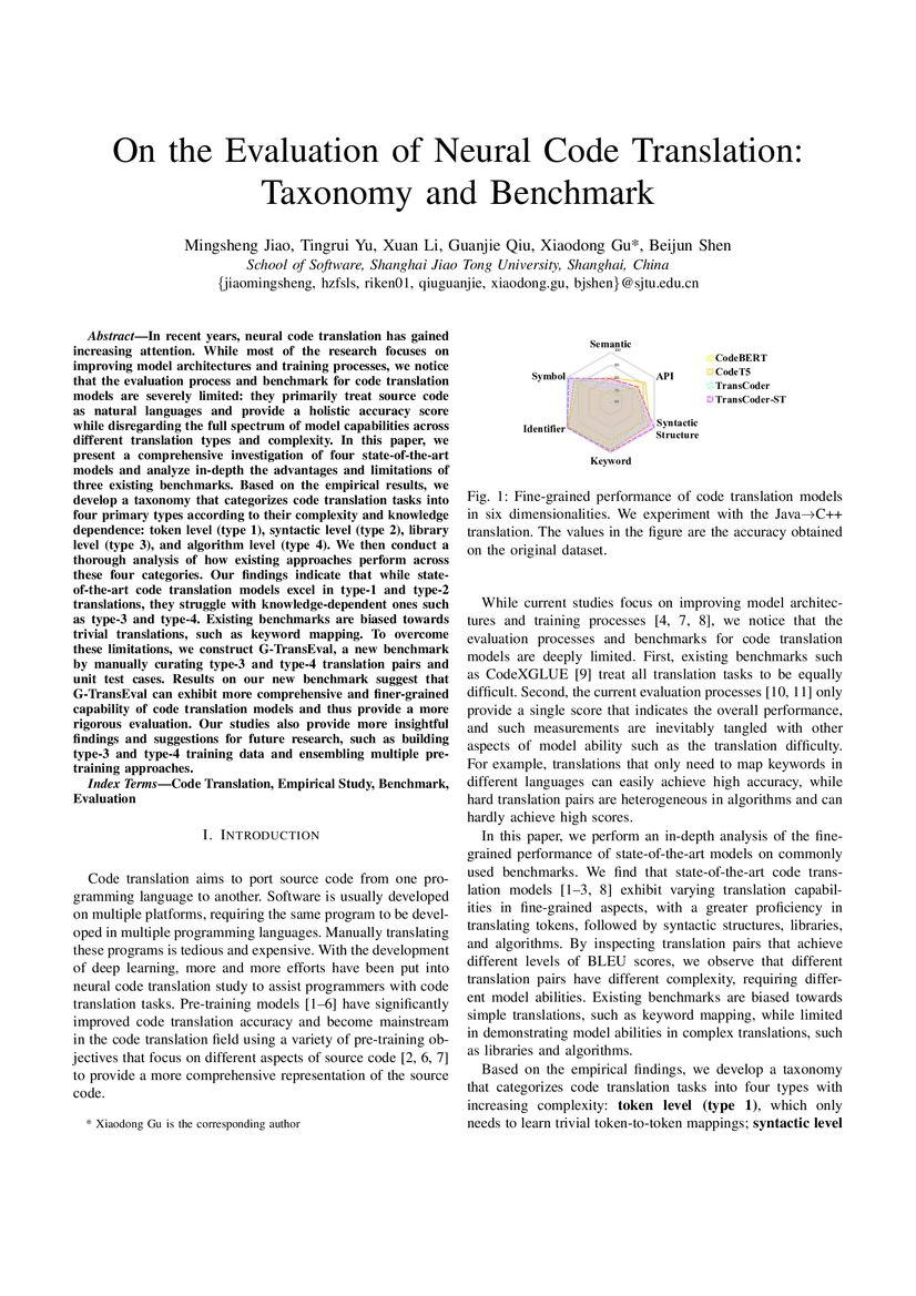 On the Evaluation of Neural Code Translation: Taxonomy and Benchmark | DeepAI