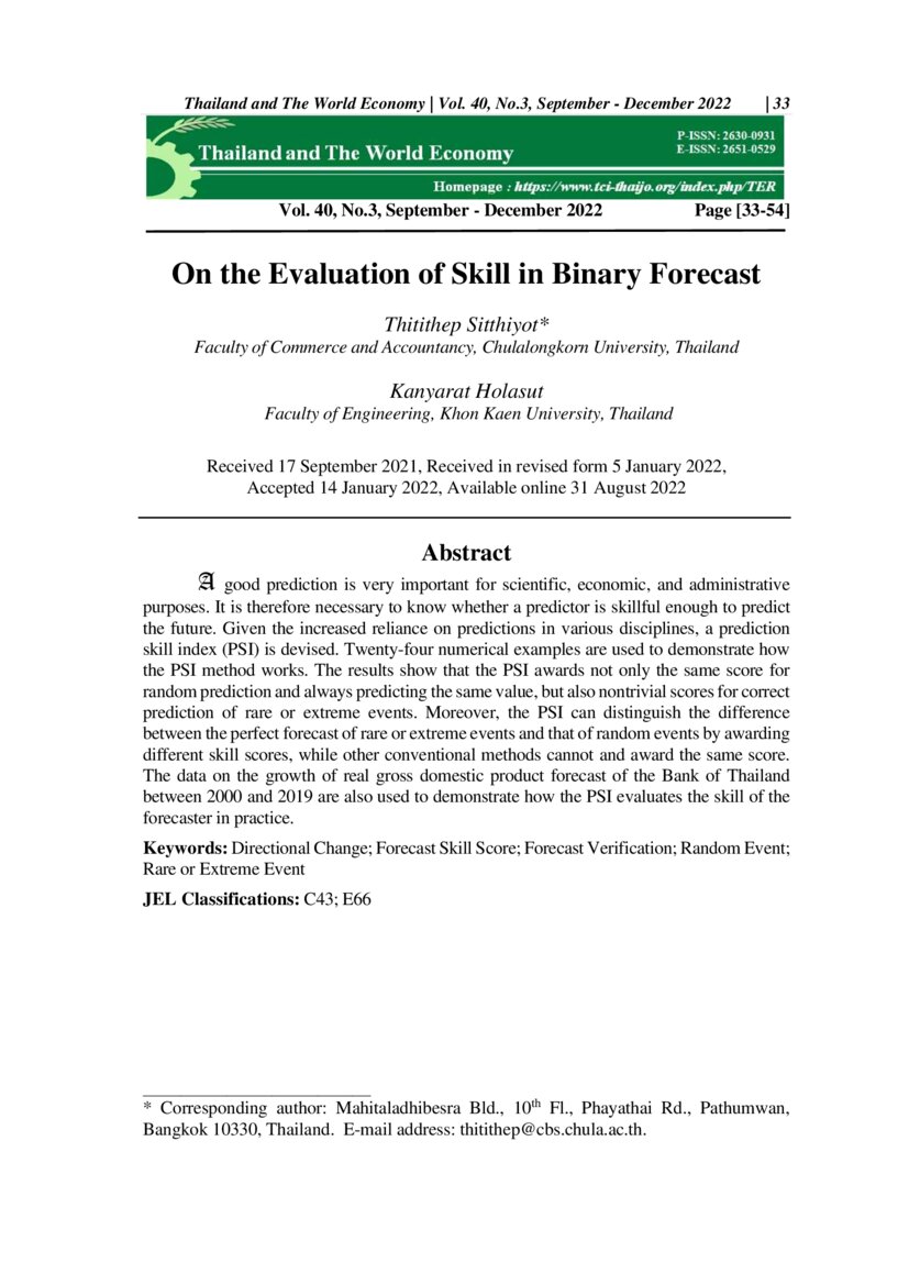On The Evaluation Of Skill In Binary Forecast Deepai