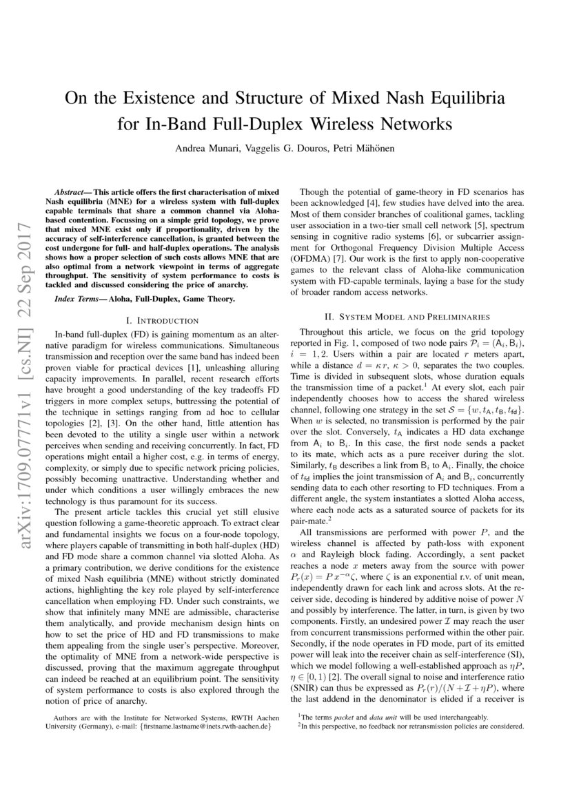 On the Existence and Structure of Mixed Nash Equilibria for In-Band ...