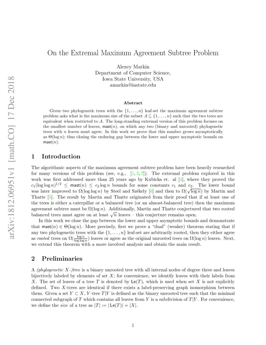 On the Extremal Maximum Agreement Subtree Problem | DeepAI