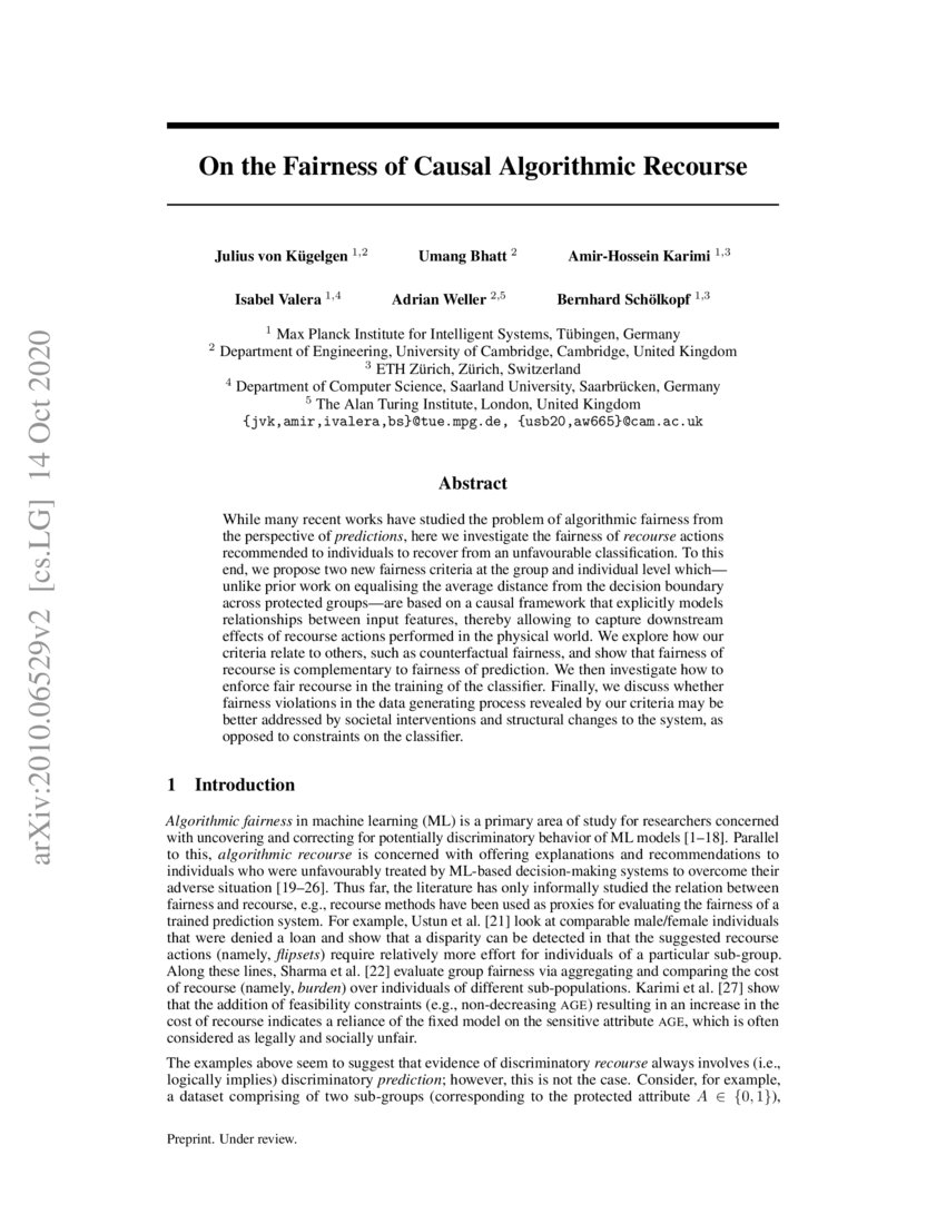 On the Fairness of Causal Algorithmic Recourse | DeepAI