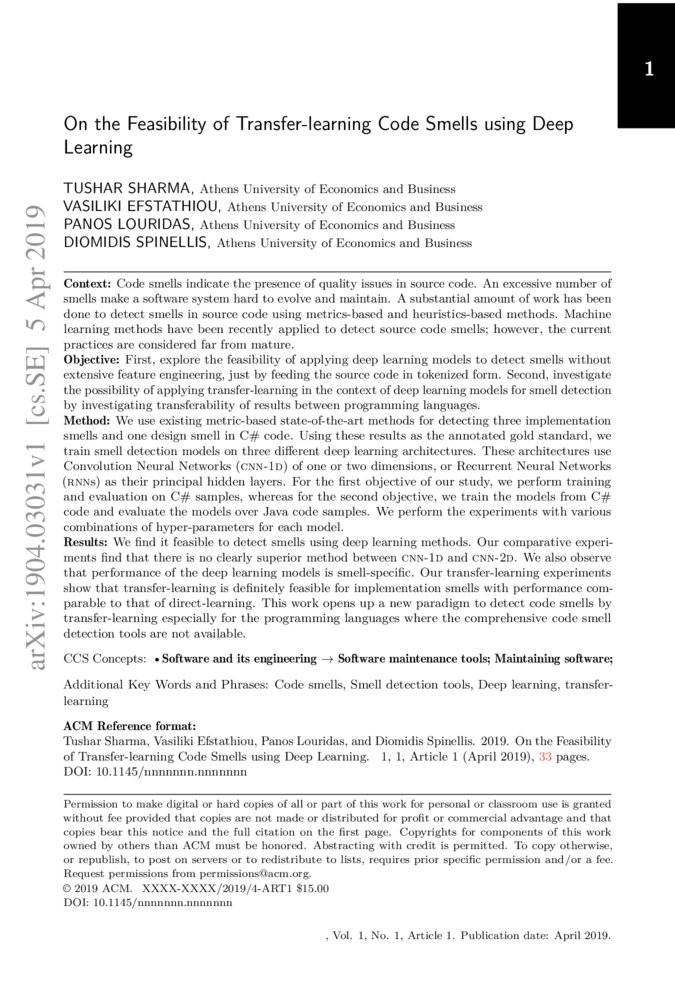 On the Feasibility of Transfer-learning Code Smells using Deep Learning ...