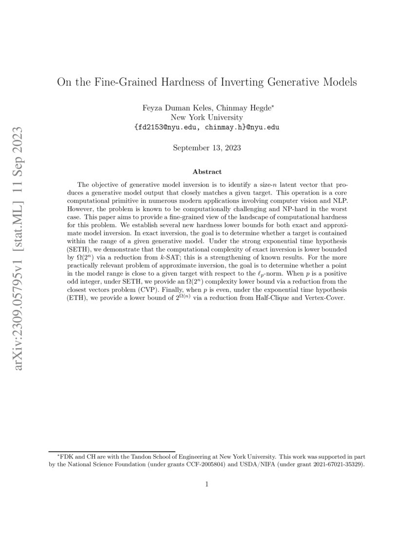 On the Fine-Grained Hardness of Inverting Generative Models | DeepAI