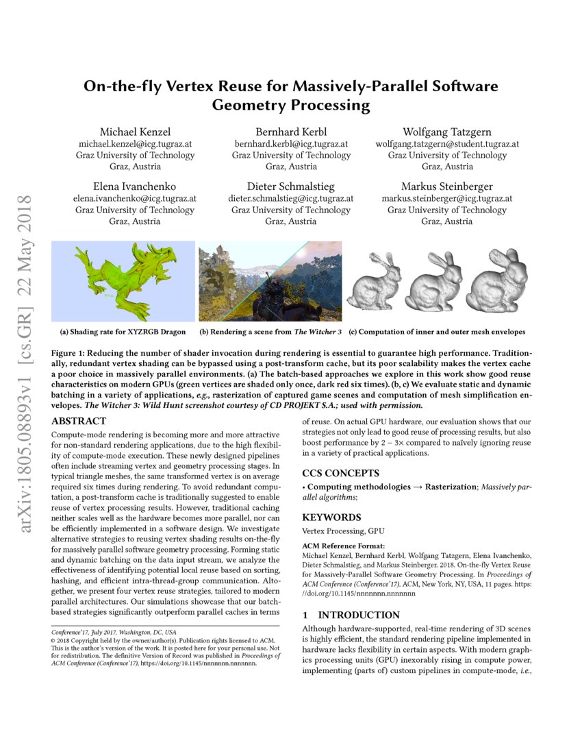 On-the-fly Vertex Reuse for Massively-Parallel Software Geometry Processing | DeepAI