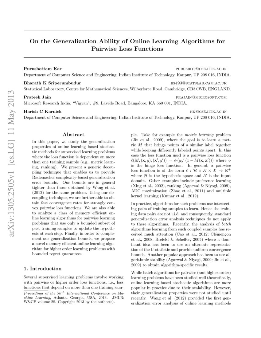 On The Generalization Ability Of Online Learning Algorithms For