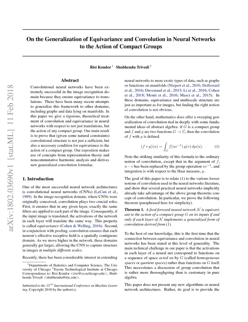 On the Generalization of Equivariance and Convolution in Neural Networks to the Action of ...