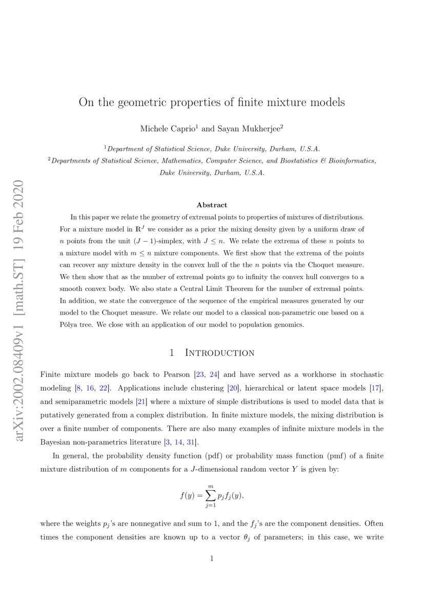 On the geometric properties of finite mixture models | DeepAI
