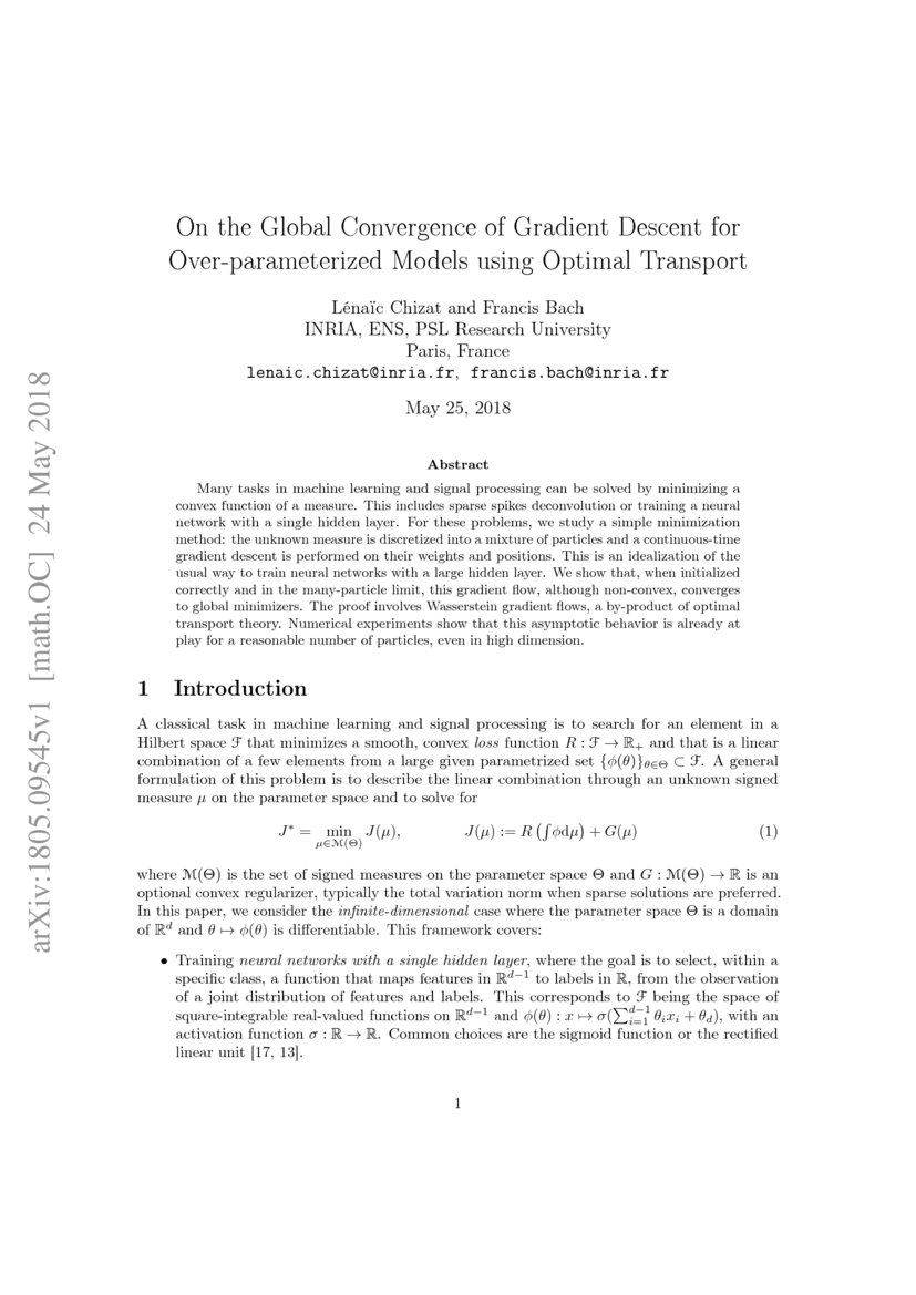 On The Global Convergence Of Gradient Descent For Over Parameterized Models Using Optimal 