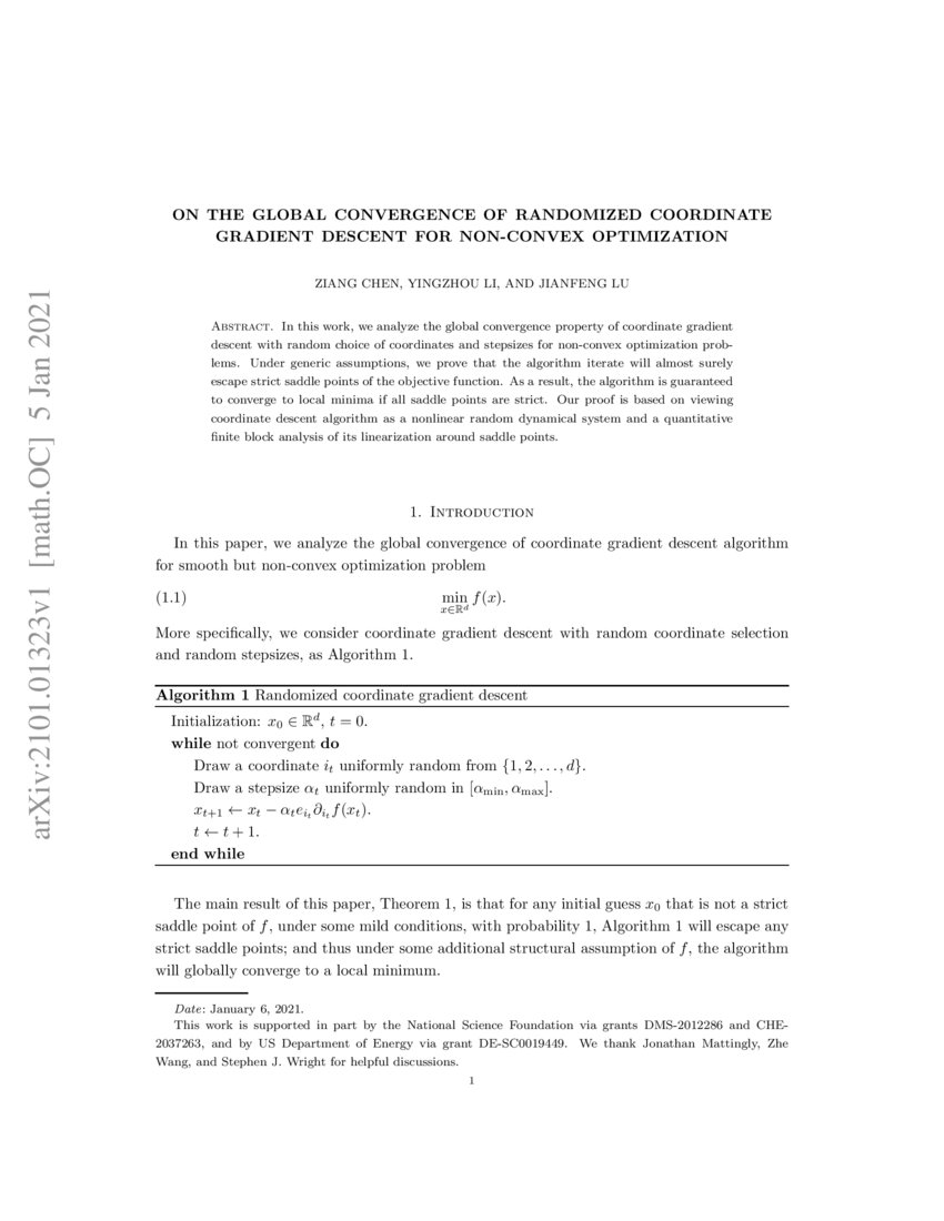 On The Global Convergence Of Randomized Coordinate Gradient Descent For Non Convex Optimization