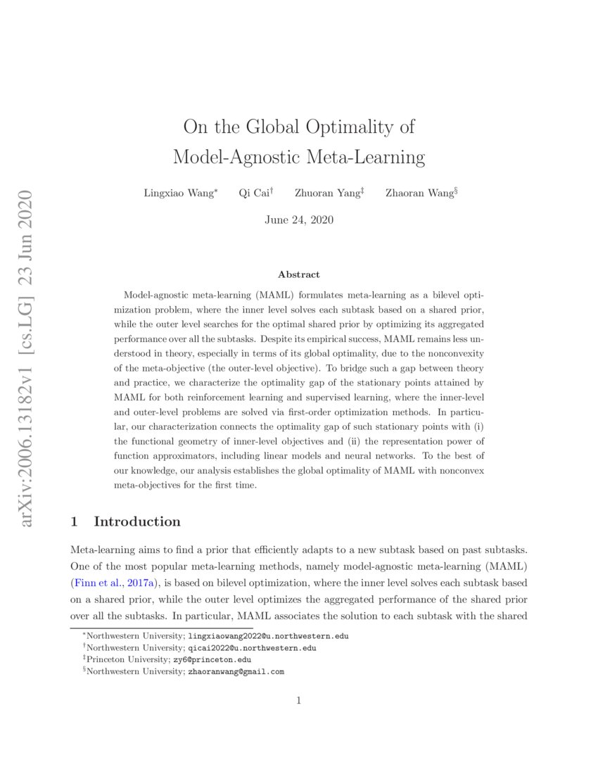 On the Global Optimality of Model-Agnostic Meta-Learning | DeepAI