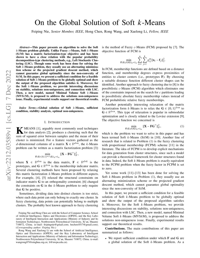 On the Global Solution of Soft k-Means | DeepAI