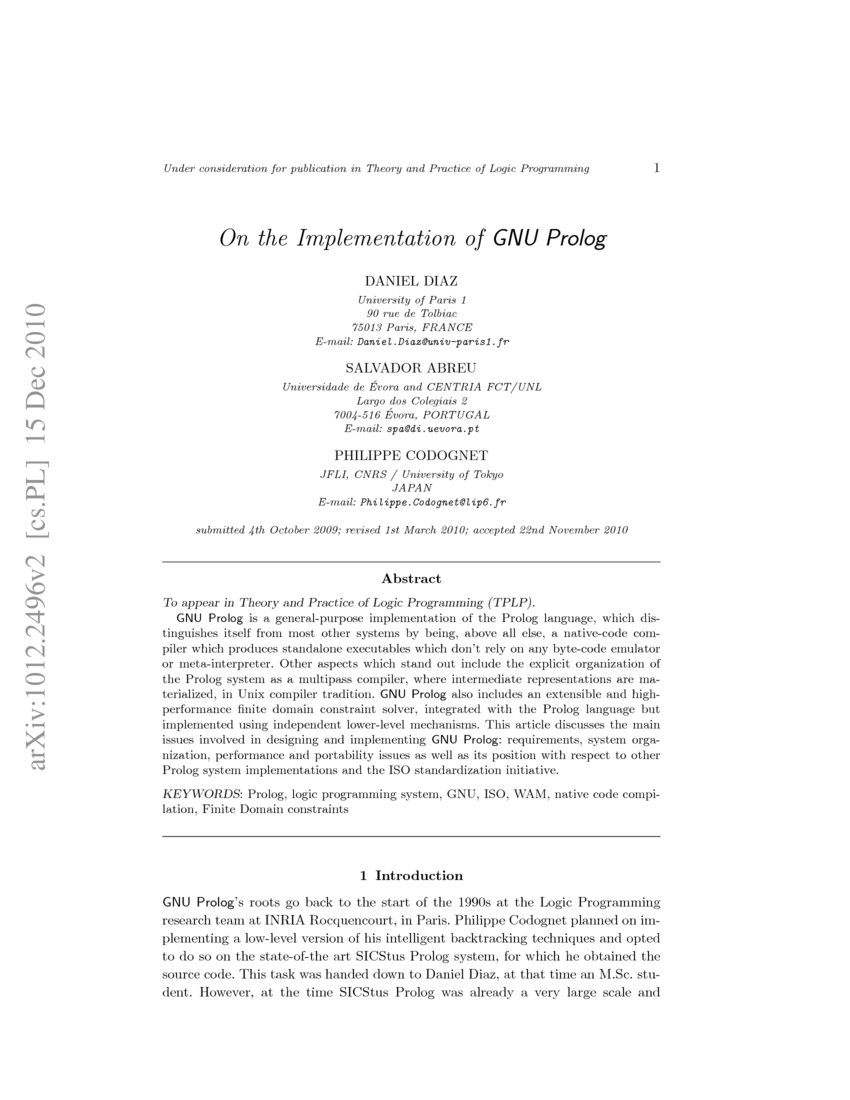 On The Implementation Of Gnu Prolog Deepai