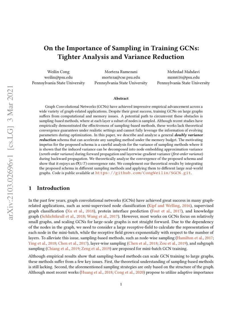 On the Importance of Sampling in Learning Graph Convolutional Networks | DeepAI