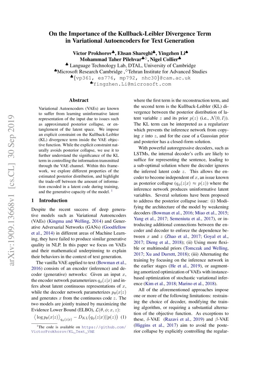 On the Importance of the Kullback-Leibler Divergence Term in ...