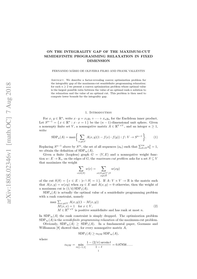 On The Integrality Gap Of The Maximum Cut Semidefinite Programming Relaxation In Fixed Dimension