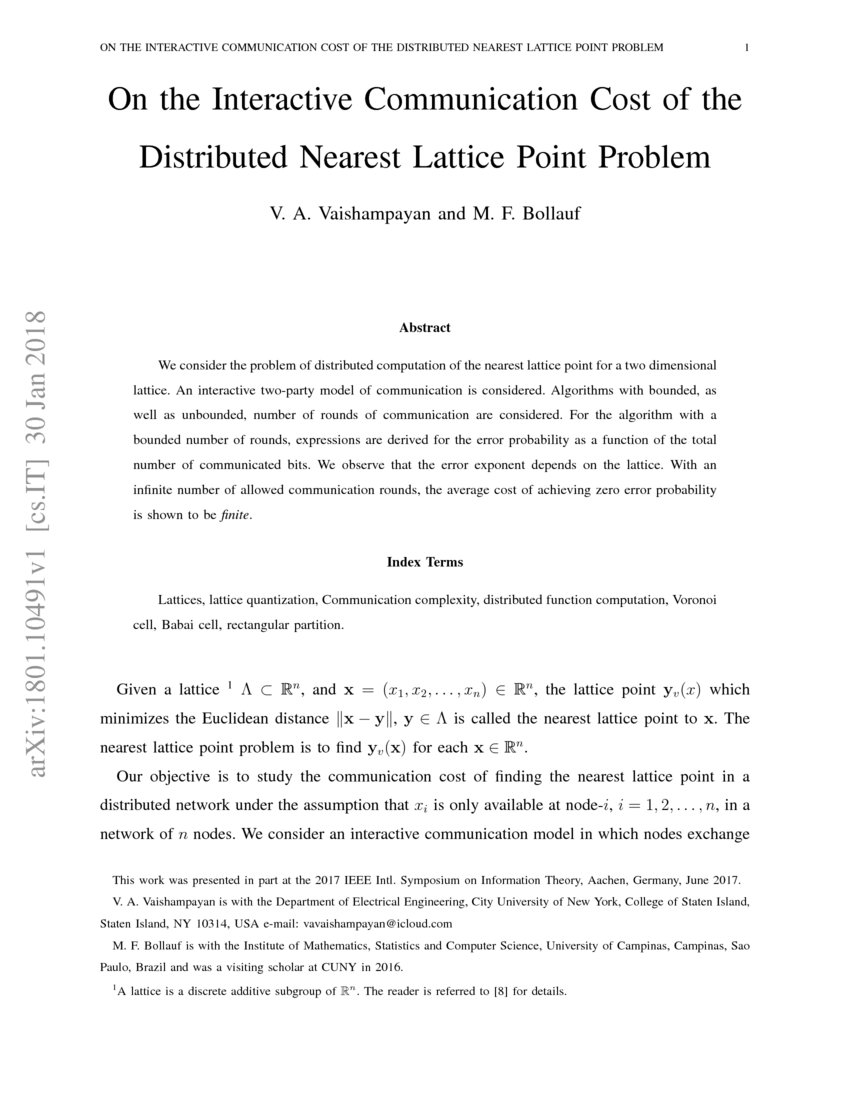 On The Interactive Communication Cost Of The Distributed Nearest Lattice Point Problem Deepai