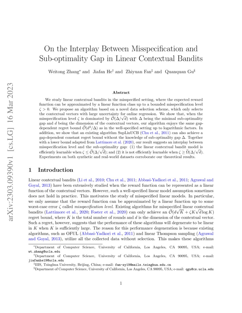 On The Interplay Between Misspecification And Sub Optimality Gap In