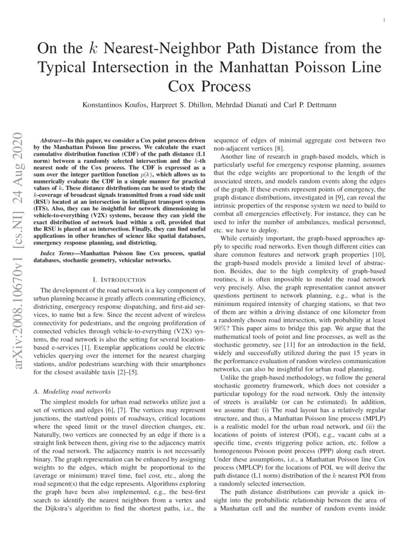 On the k Nearest-Neighbor Path Distance from the Typical Intersection in the Manhattan Poisson ...