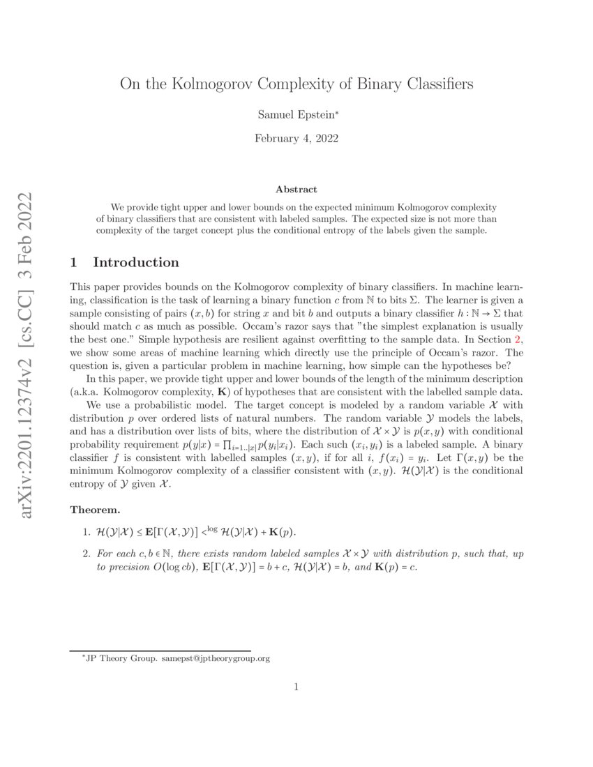 On The Kolmogorov Complexity Of Binary Classifiers Deepai 4966
