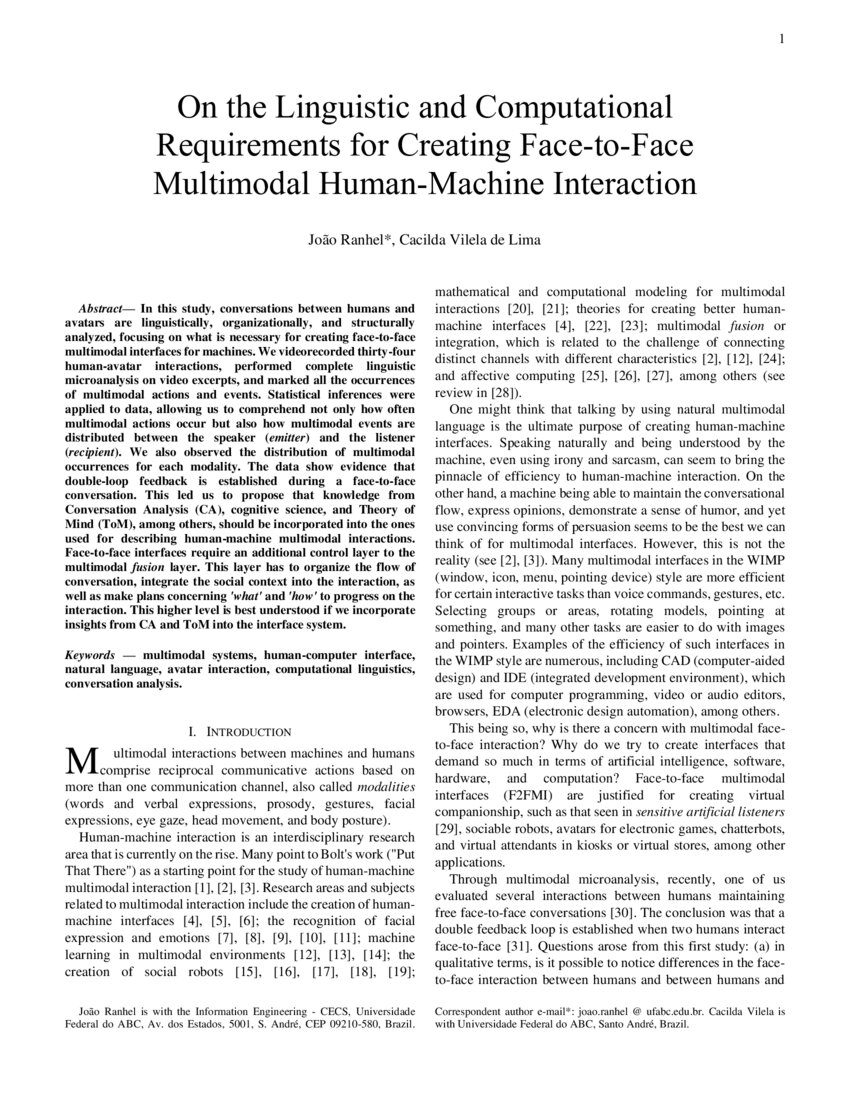 On The Linguistic And Computational Requirements For Creating Face To