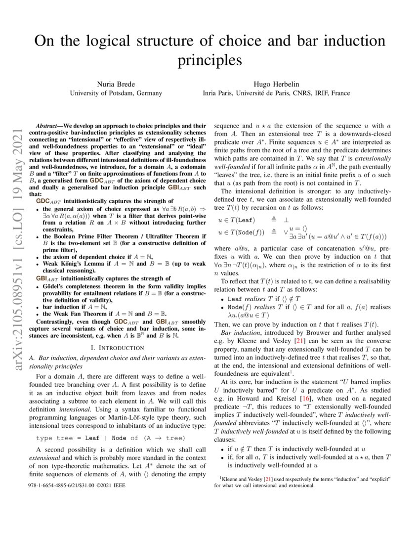 On the logical structure of choice and bar induction principles | DeepAI
