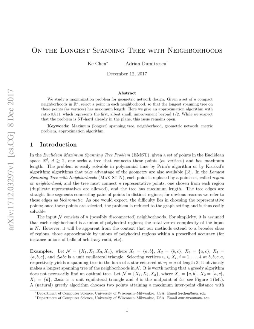 On The Longest Spanning Tree With Neighborhoods Deepai 