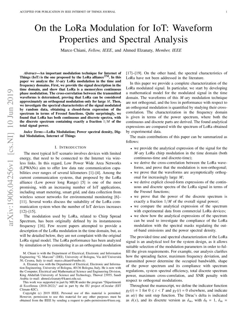On The Lora Modulation For Iot Waveform Properties And Spectral