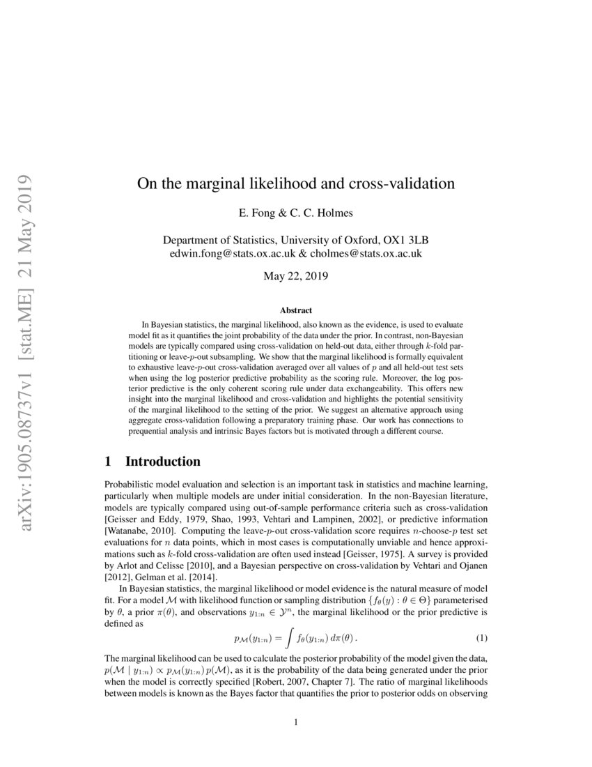 On the marginal likelihood and cross-validation | DeepAI