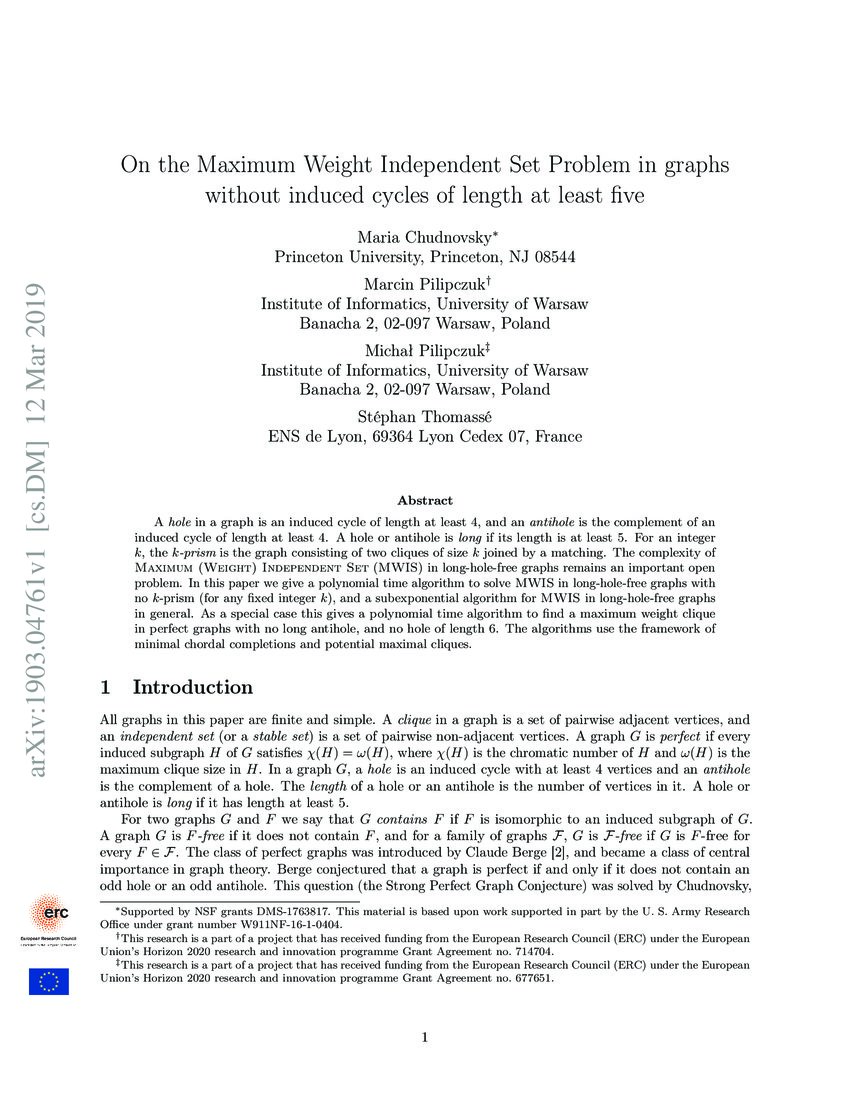 On The Maximum Weight Independent Set Problem In Graphs Without Induced Cycles Of Length At 3401