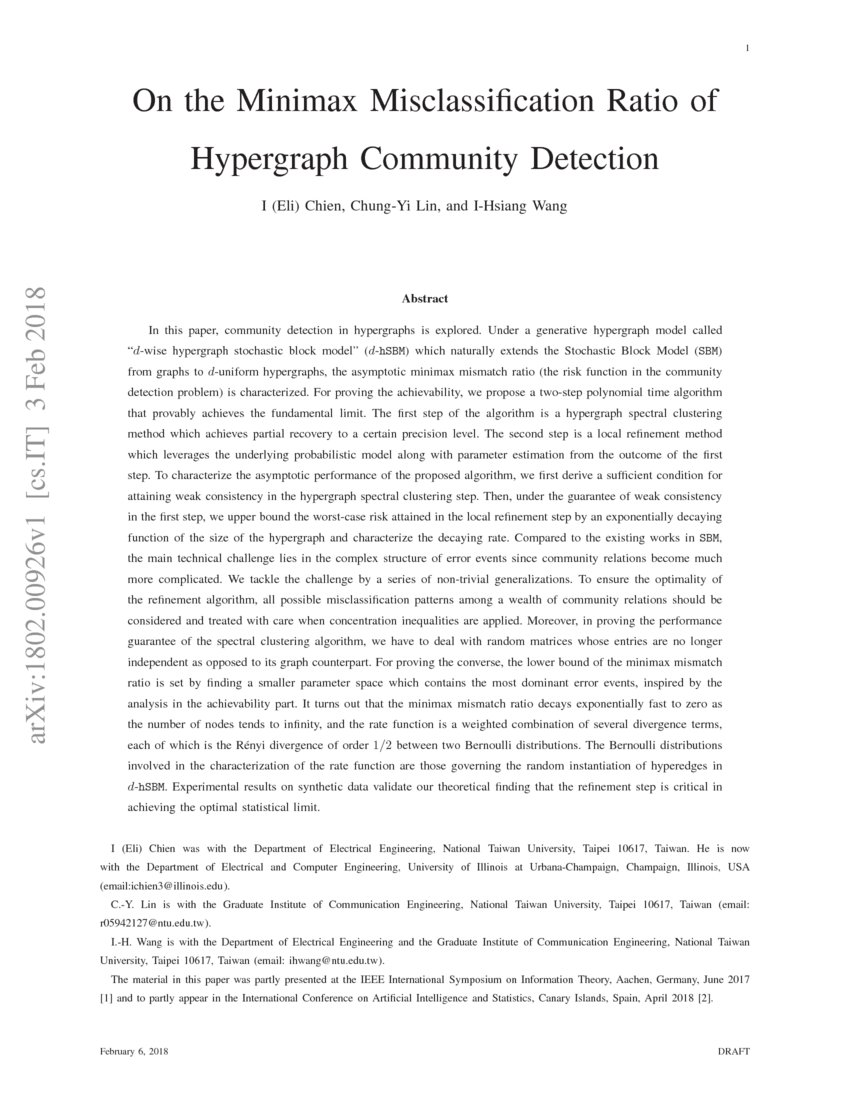 On the Minimax Misclassification Ratio of Hypergraph Community Detection | DeepAI