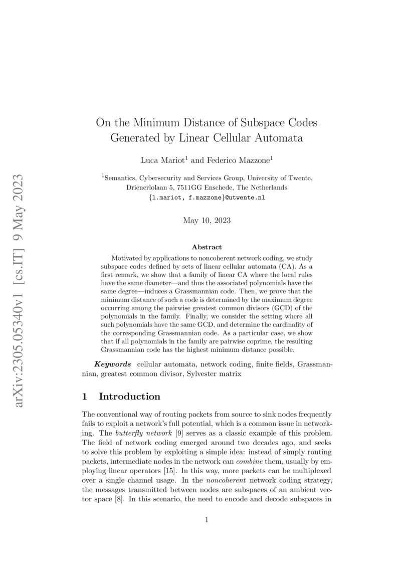 On The Minimum Distance Of Subspace Codes Generated By Linear Cellular Automata Deepai