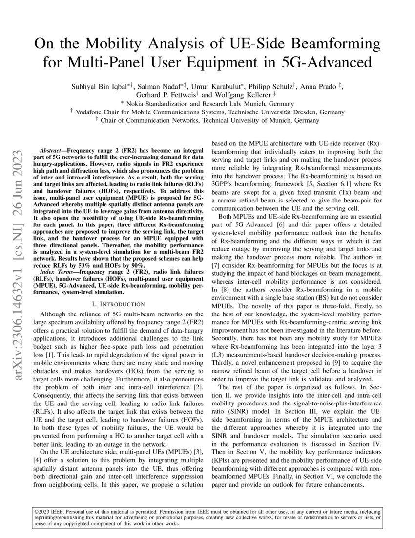 On the Mobility Analysis of UE-Side Beamforming for Multi-Panel User Equipment in 5G-Advanced ...