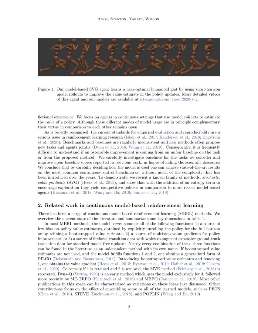 On The Model Based Stochastic Value Gradient For Continuous