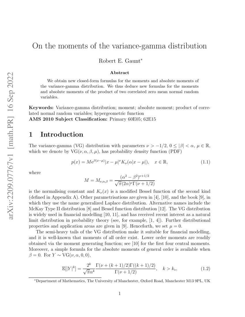 On The Moments Of The Variance Gamma Distribution Deepai