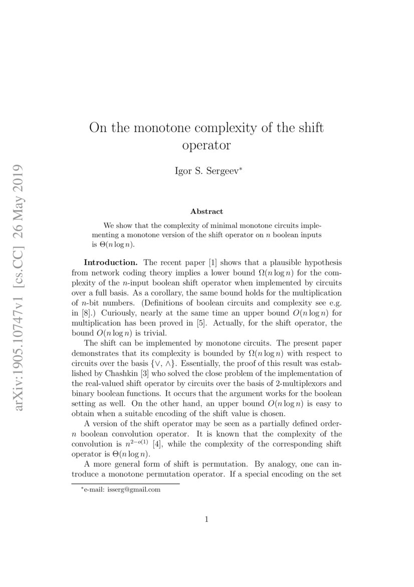 On The Monotone Complexity Of The Shift Operator Deepai