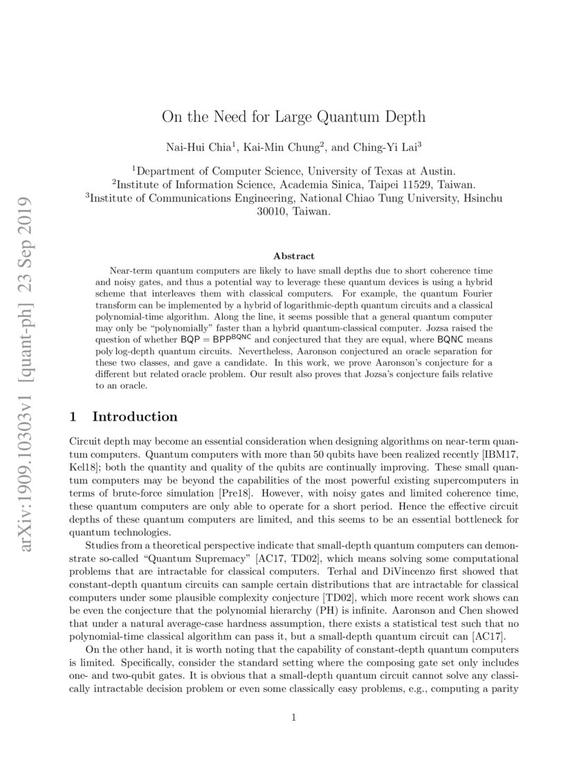 On the Need for Large Quantum Depth | DeepAI
