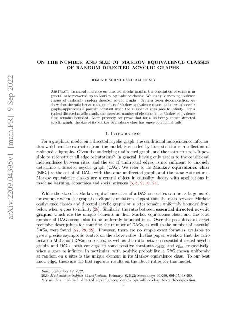 On the number and size of Markov equivalence classes of random directed ... On the number and size of Markov equivalence classes of random directed ...