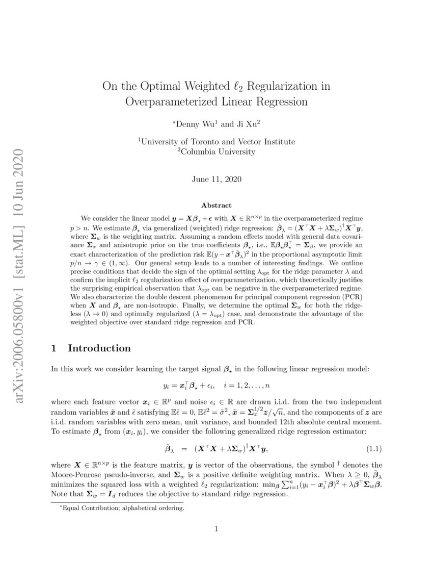 On The Optimal Weighted ℓ2 Regularization In Overparameterized Linear Regression Deepai 6680