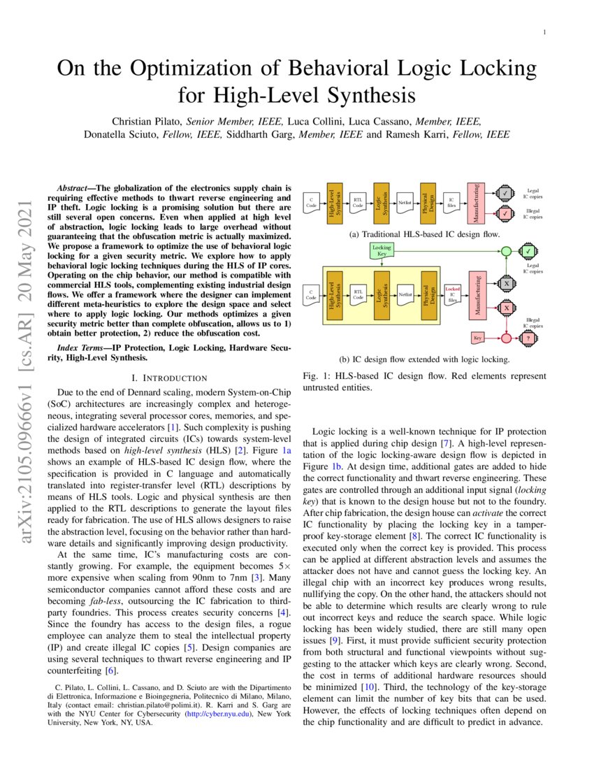 On The Optimization Of Behavioral Logic Locking For High Level Synthesis Deepai