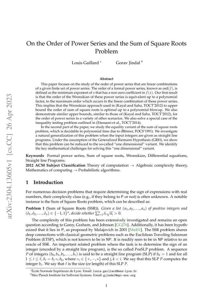 On the Order of Power Series and the Sum of Square Roots Problem | DeepAI
