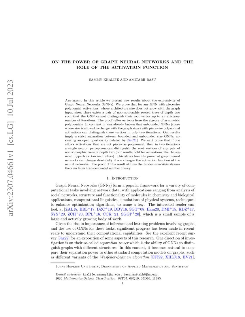 On the power of graph neural networks and the role of the activation ...