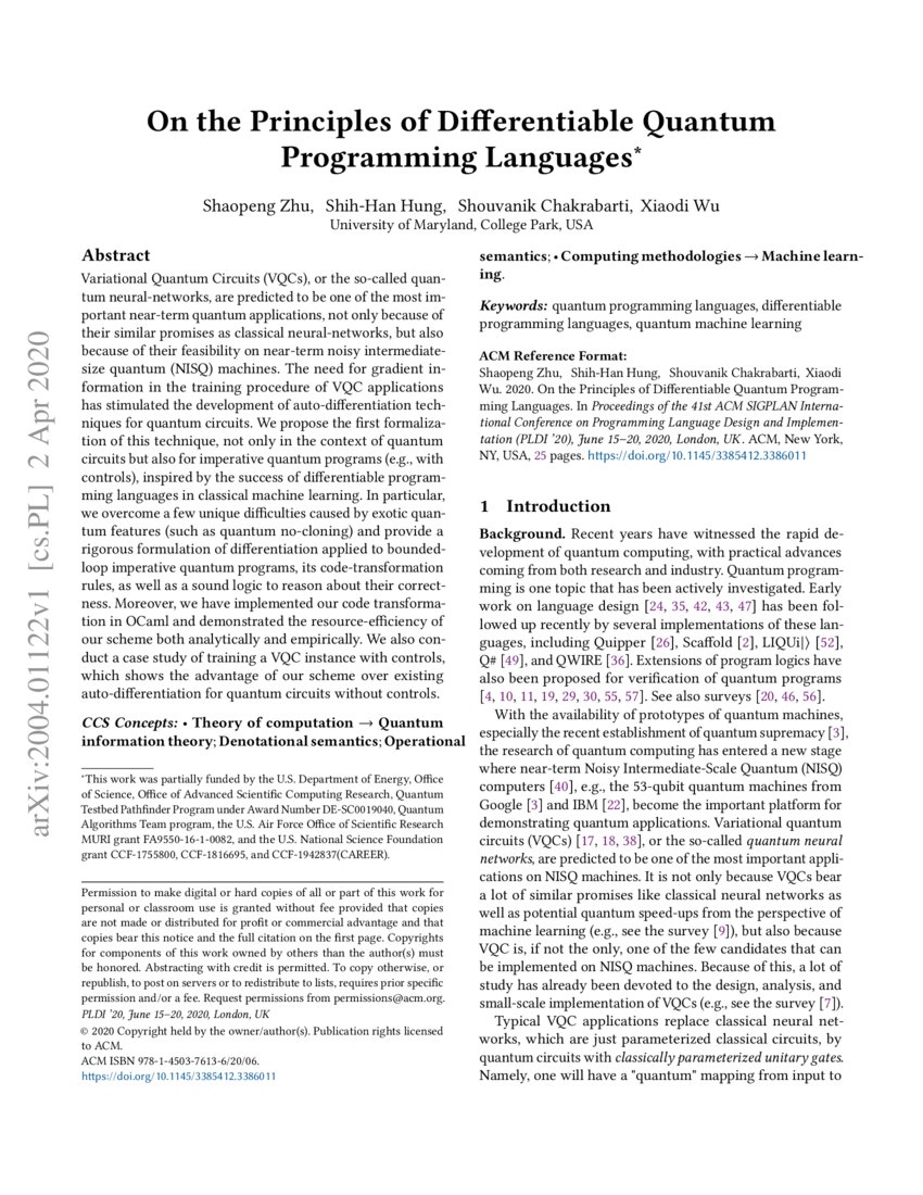 On the Principles of Differentiable Quantum Programming Languages | DeepAI